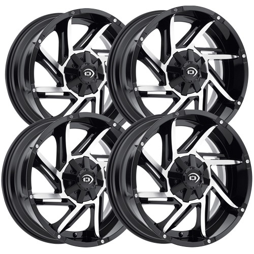 (Set-4) Vision 422 Prowler 20x12 8x180 -51mm Black/Machined Wheels Rims ...