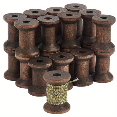 30pcs Wooden Empty Thread Spools Reels Bobbins for Sewing Ribbons Craft ...