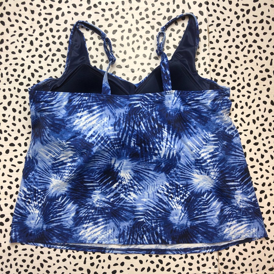 Lands End Navy Blue Tie Dye Square Neck Tankini SWIM TOP PLUS 24W ...