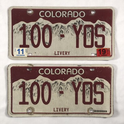 Matching Pair of Colorado Livery License Plate 100 YOS CO Plates Limo ...