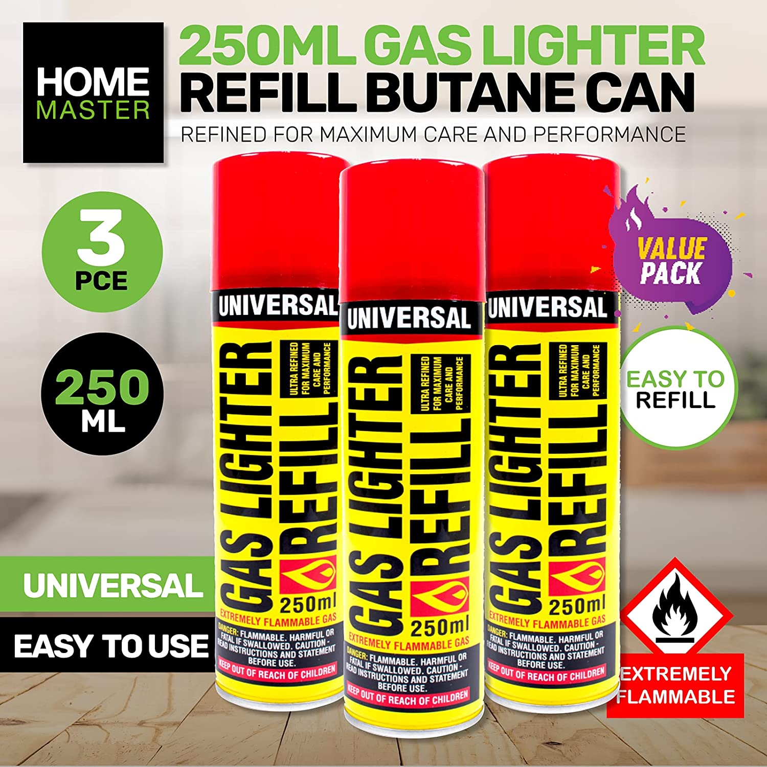 [3PCE] Home Master Gas Lighter Refill Butane, Quick and Easy to Re-Fill ...