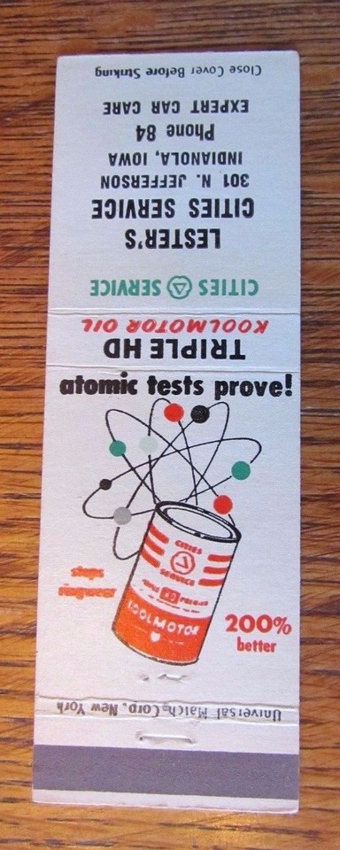 CITIES SERVICE GAS STATION MATCHBOOK MATCHCOVERS: LESTER'S (INDIANOLA ...