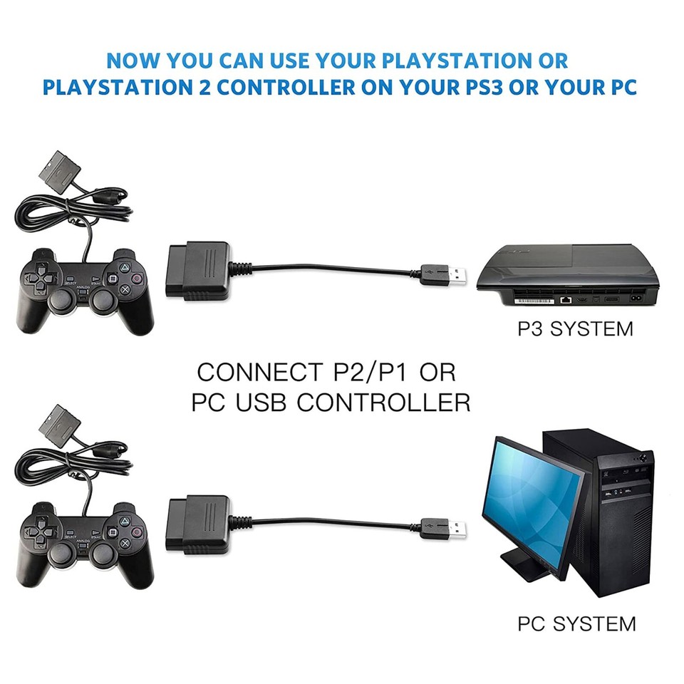 USB PS2 To PS3 Game Controller Adaptor Converter Cable For Sony ...