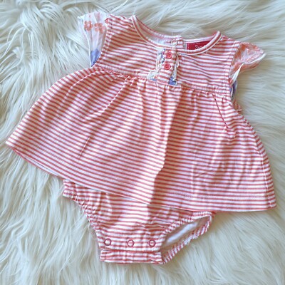 SPROUT - Size 000 baby girls summer coral white striped dress bodysuit ...