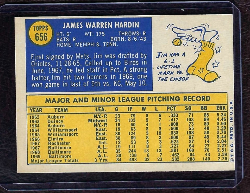 1970 Topps Baseball #656 Jim Hardin, Baltimore Orioles, 7th Series, NM ...