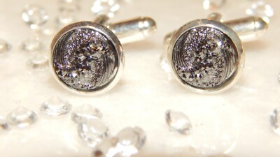 S/P Cufflinks & 10mm Dark Silver Druzy Style Resin .Wedding. Unisex ...