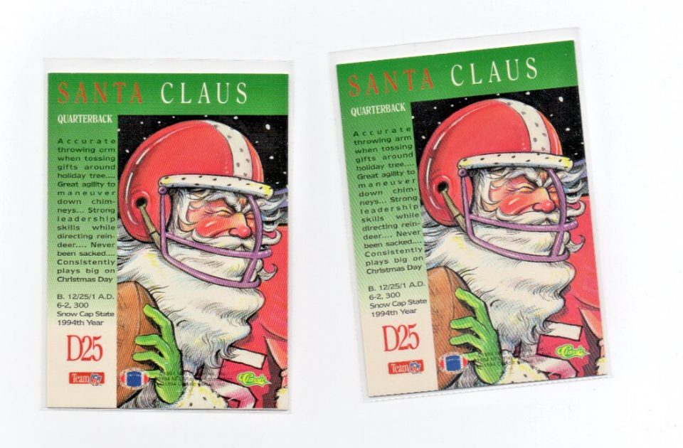 1994 NFL Properties Santa Claus cards - two (2) Santa ProLine Live ...