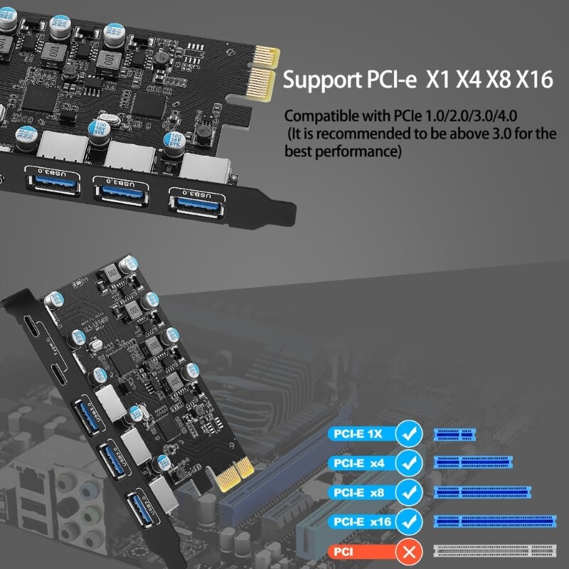 PCIe4.0 x16 Card 10Gbps 4 Port PCIE Expansion Card PC Internal USB Hub ...