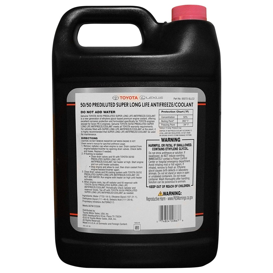 2 Gallons Super Long Life 50/50 Pink Antifreeze Coolant for Toyota ...