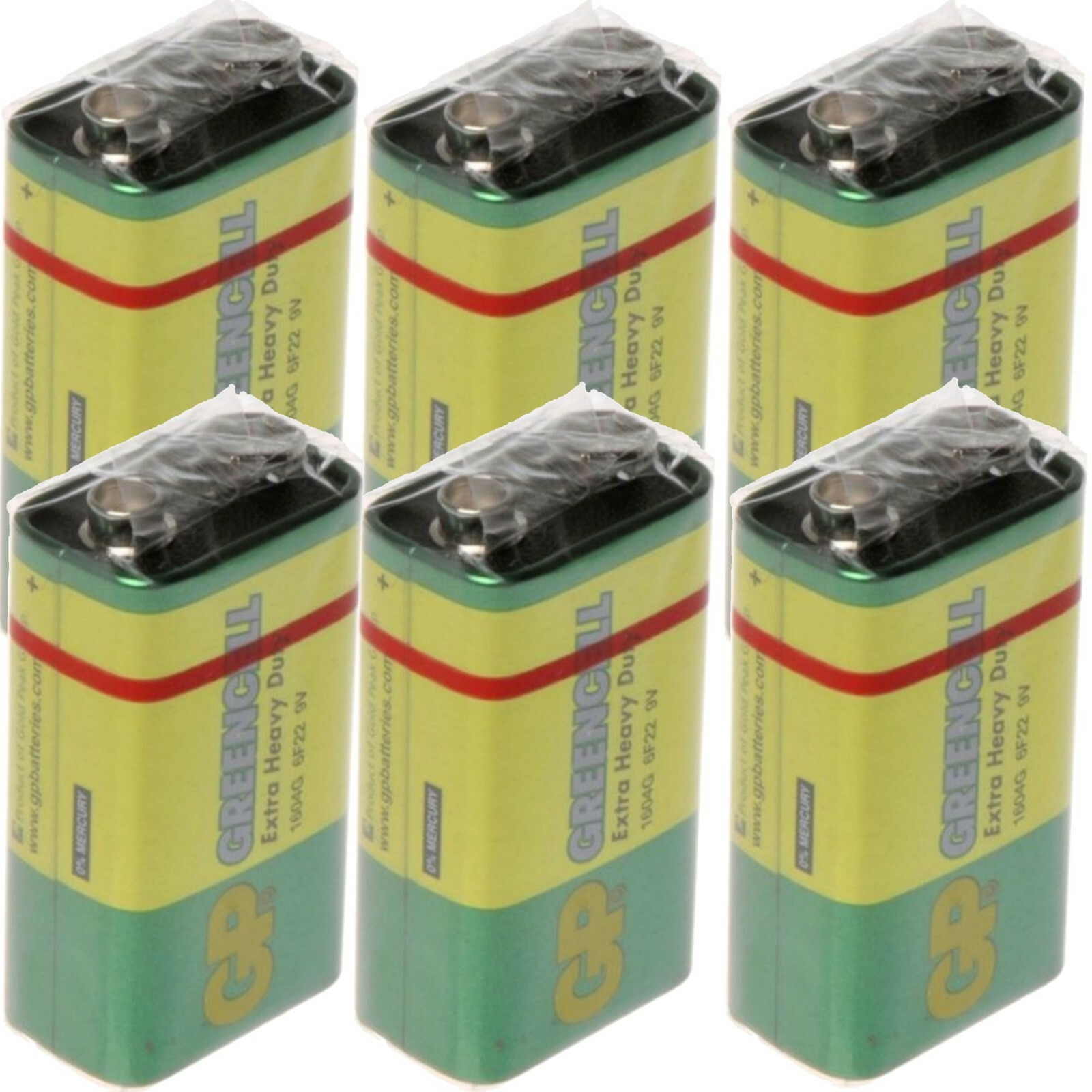 GP Green Cell 9V Batteries MN1604 6LR61 PP3 BLOCK 6F22 EXTRA HEAVY DUTY ...