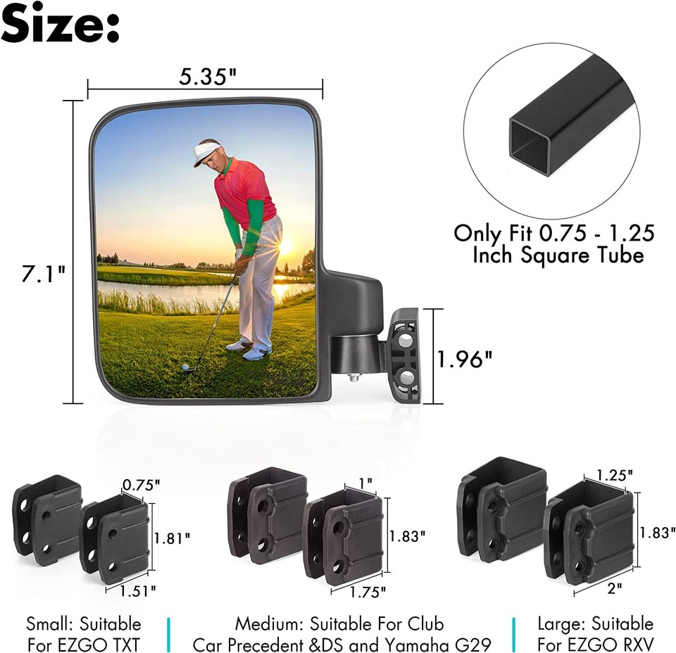 Golf Cart Side Mirrors No Drilling for Yamaha Club Car EZGO Rear View ...