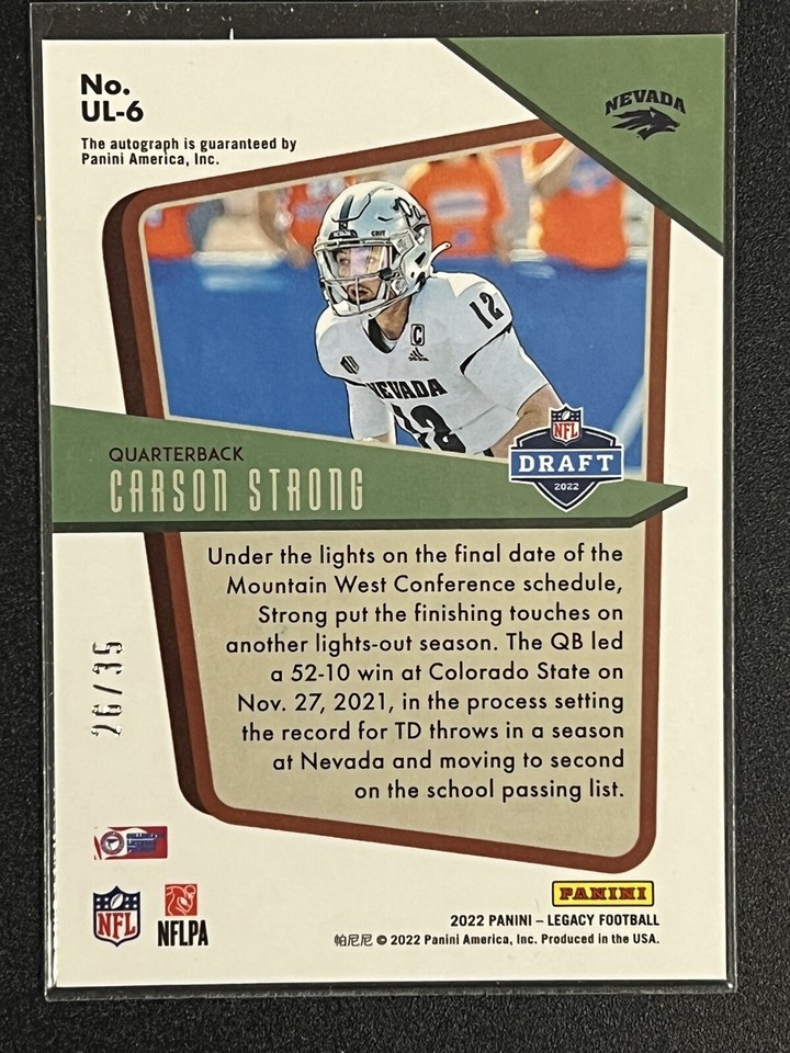 Carson Strong 2022 Legacy Under The Lights Sapphire Auto /35 Wolfpack # ...
