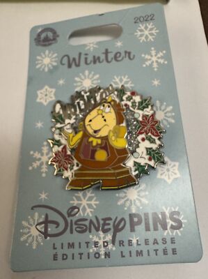 Disney Pins 2022 Winter Cogsworth Beauty & the Beast Holiday Pin ...