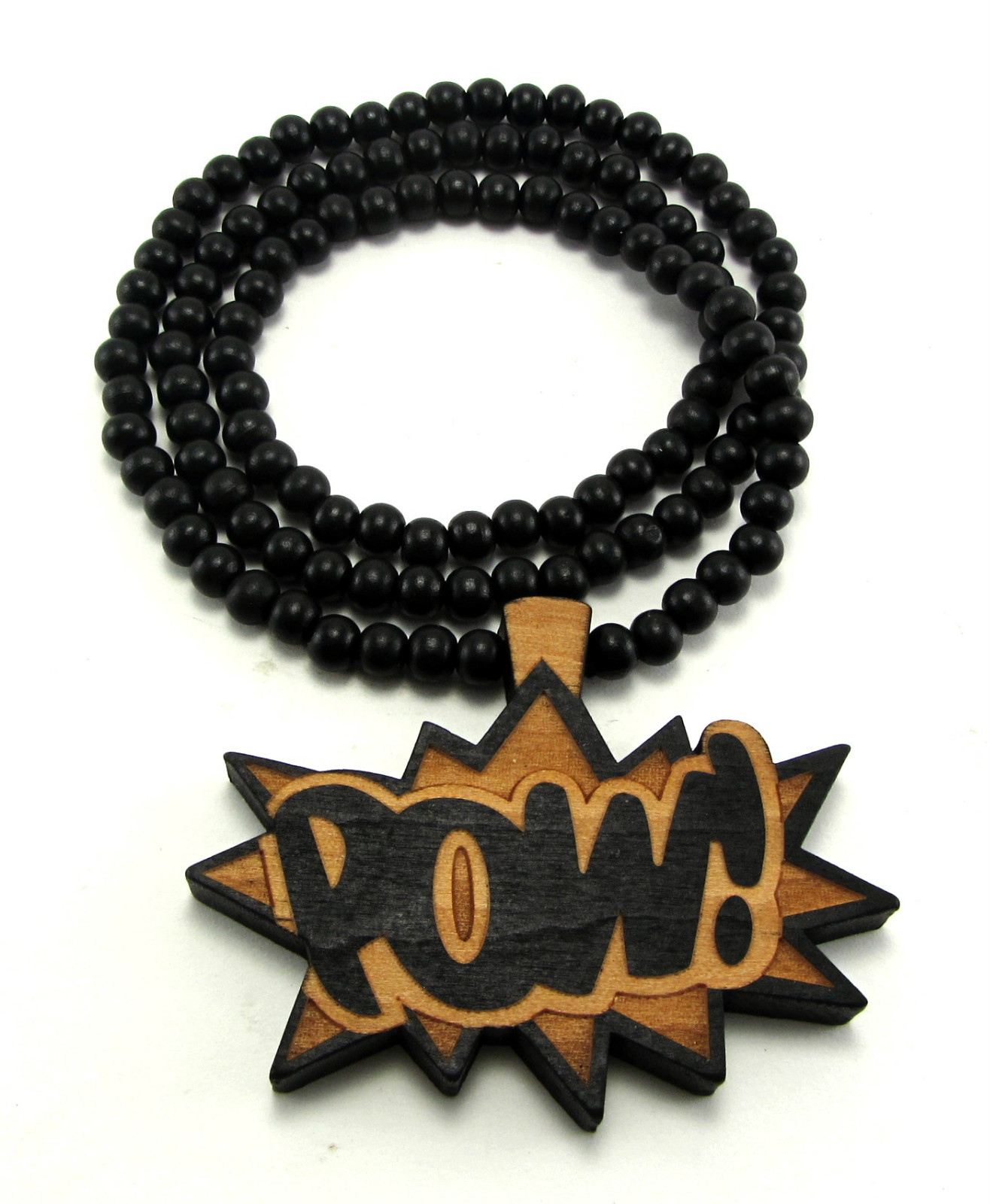 Wooden POW Pendant Piece 36" Chain Necklace Good Quality Wood Chris ...
