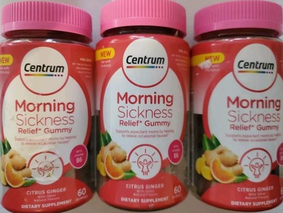 3 Centrum Morning Sickness Relief Gummy For Nausea - Citrus Ginger - 60 ...