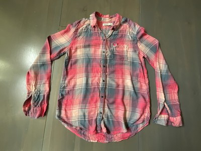 ABERCROMBIE KIDS Girls Pink Flannel Shirt 15/16 Long-Sleeve Button-Up ...