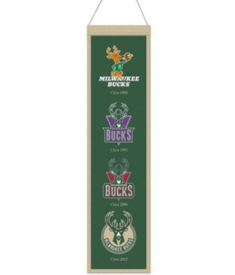 MILWAUKEE BUCKS EVOLUTIONS BANNER EMBROIDERED WOOL 8"X32" W/ HANGING ...