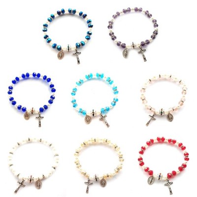 Beaded Stretch Rosary Bracelet Religious for Cross Bracelet Green ...