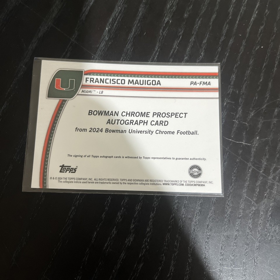 Francisco Mauigoa 2024 Bowman U Chrome 1st Pink Auto 118/150 Miami ...