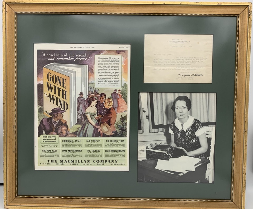 ‘GONE WITH THE WIND’ -- MARGARET MITCHELL SIGNED LETTER ON GWTW - 1936 ...