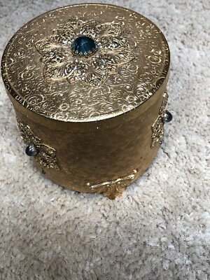 Antique Gold Ormolu Music / Powder Box With Footed Mounts & Stones ...