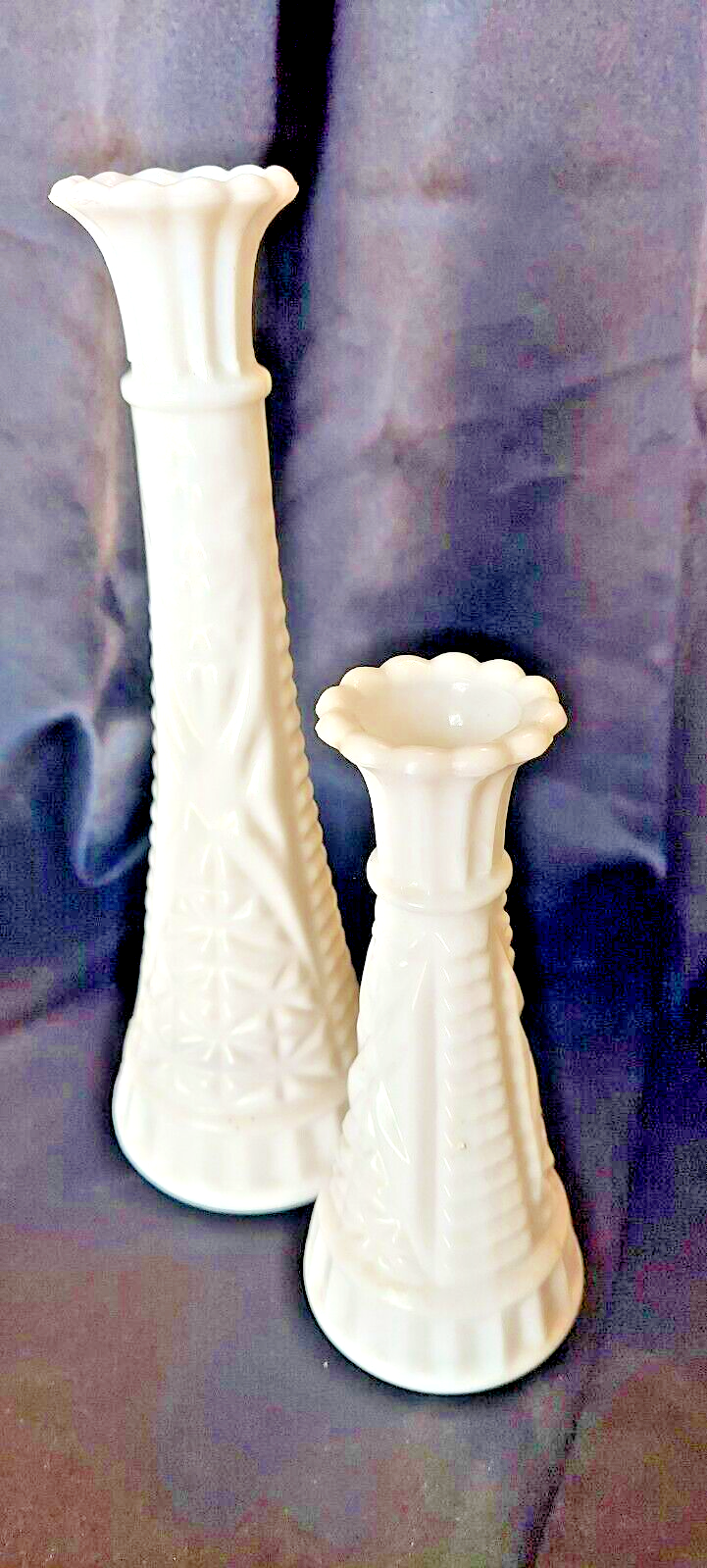 Vintage Anchor Hocking Look Milk Glass Stars and Bars 6" and 9" Bud ...