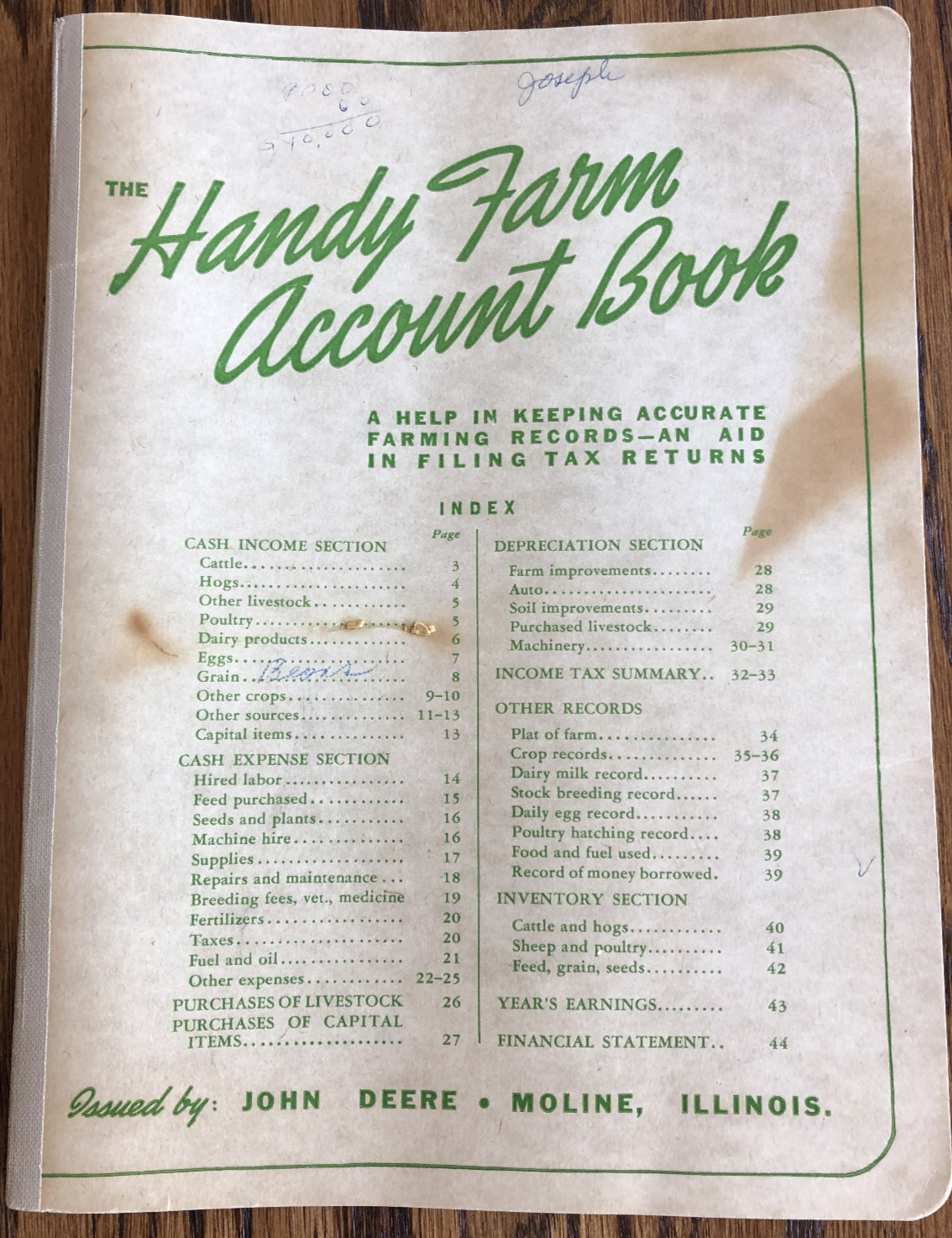 John Deere Handy Farm account book,1958-59-60,published by John Deere ...
