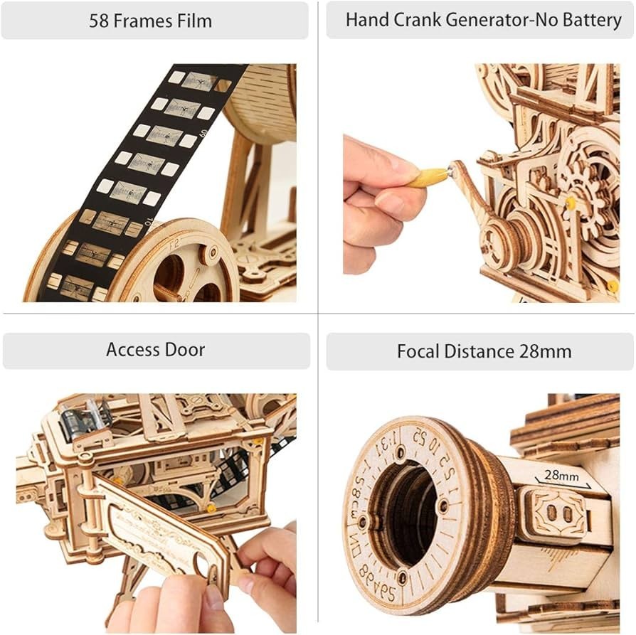 ROKR Vitascope 3D Wooden Puzzle Movie Projector Model Kit Vintage NEW ...