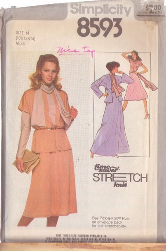 SIMPLICITY PATTERN 8593 SIZE 10 MISSES BLOUSE, SCARF, SKIRT, UNLINED JACKET | eBay