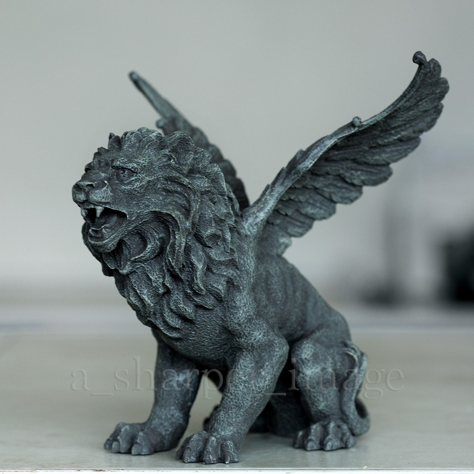Mythical Gothic Winged Lion Guardian Gryphon Gargoyle Statue 'Stone ...