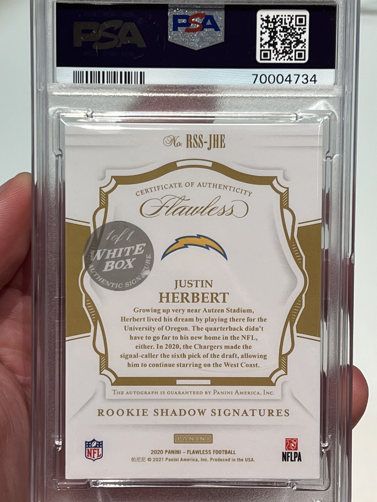 Justin Herbert RC 1/1 One Of One Flawless Silver on card PSA 10 Auto ...