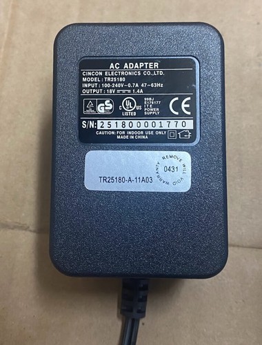 Cincon Electronics TR25180 AC Adapter 100-240V 47-63Hz 18V 1.4A TR25180 ...