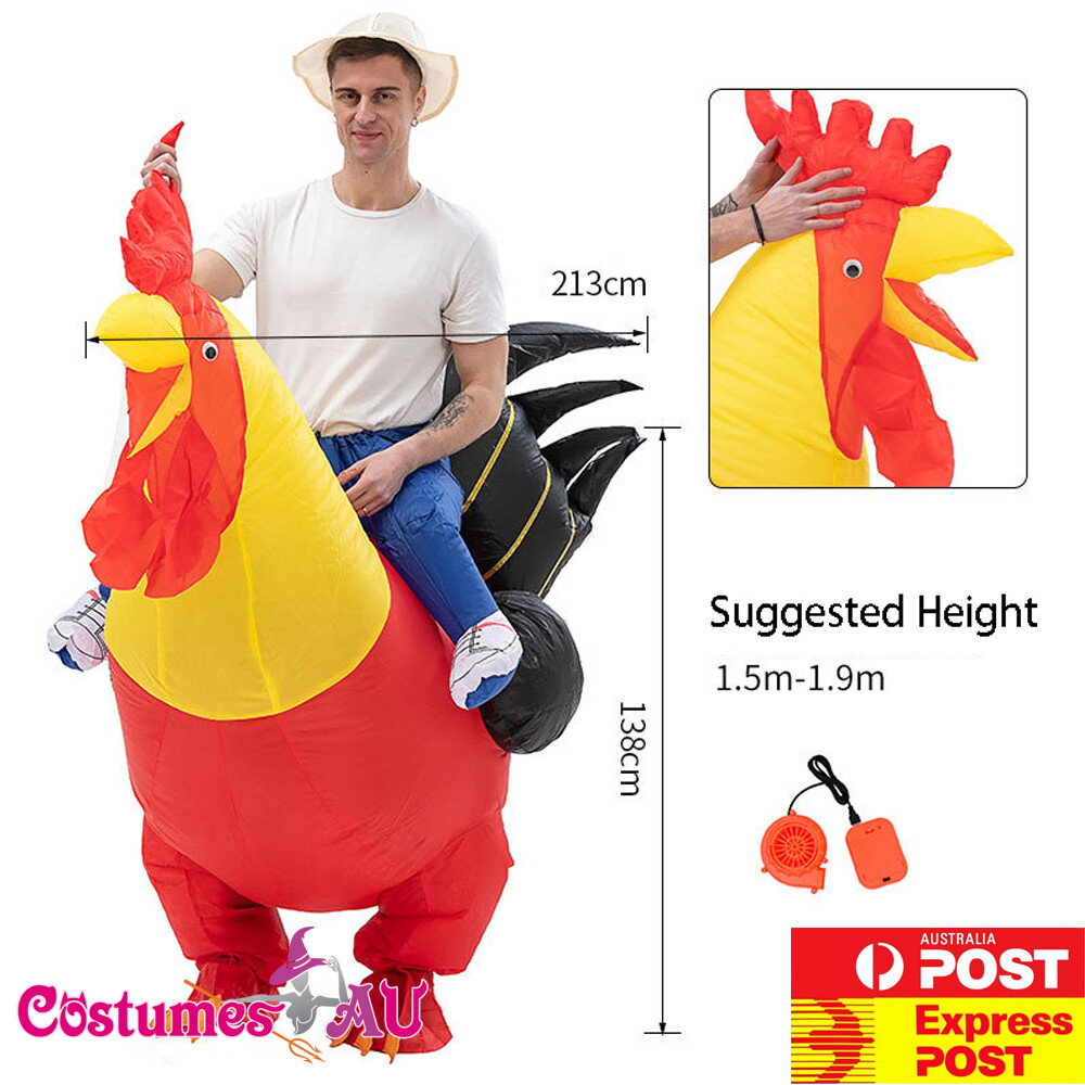 Mens Inflatable Red Rooster Costume Animal Party Farm Mascot Blow Up ...