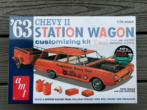AMT 1/25 1963 CHEVY II STATION WAGON CUSTOMIZING KIT W/ TRAILER MODEL ...