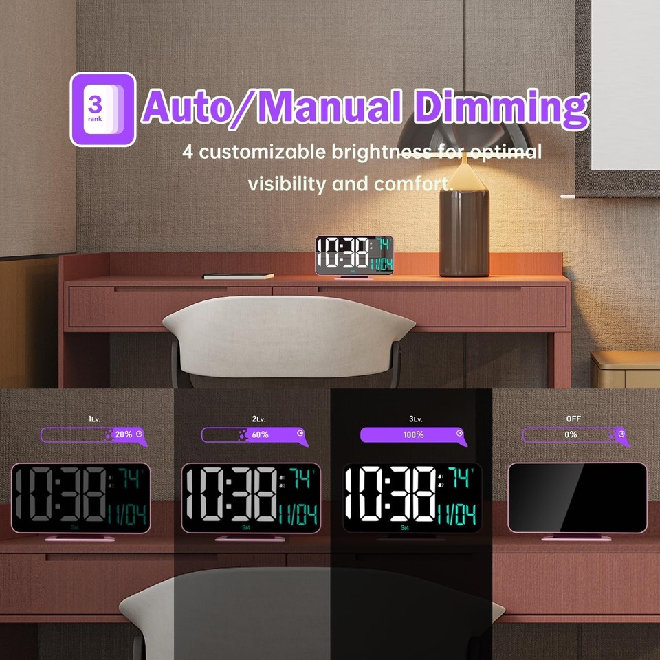Digital Clock for Bedroom, 6.7" Small LED Clocks, Desk Clock, Alarm ...