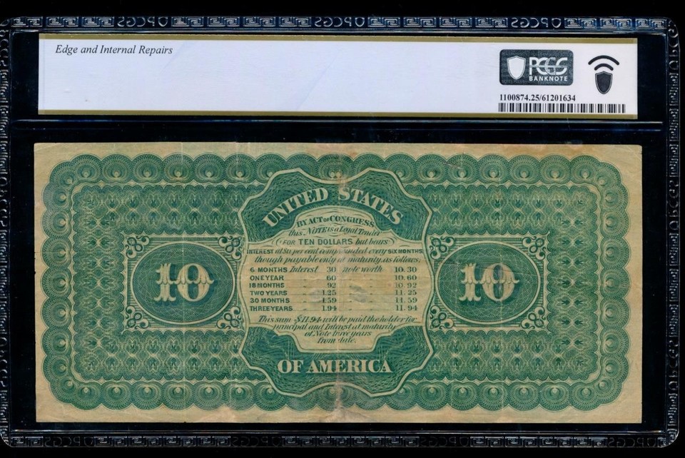 AC Fr 190b 1864 $10 Compound Interest Treasury Note PCGS 25d TOUGH TYPE ...