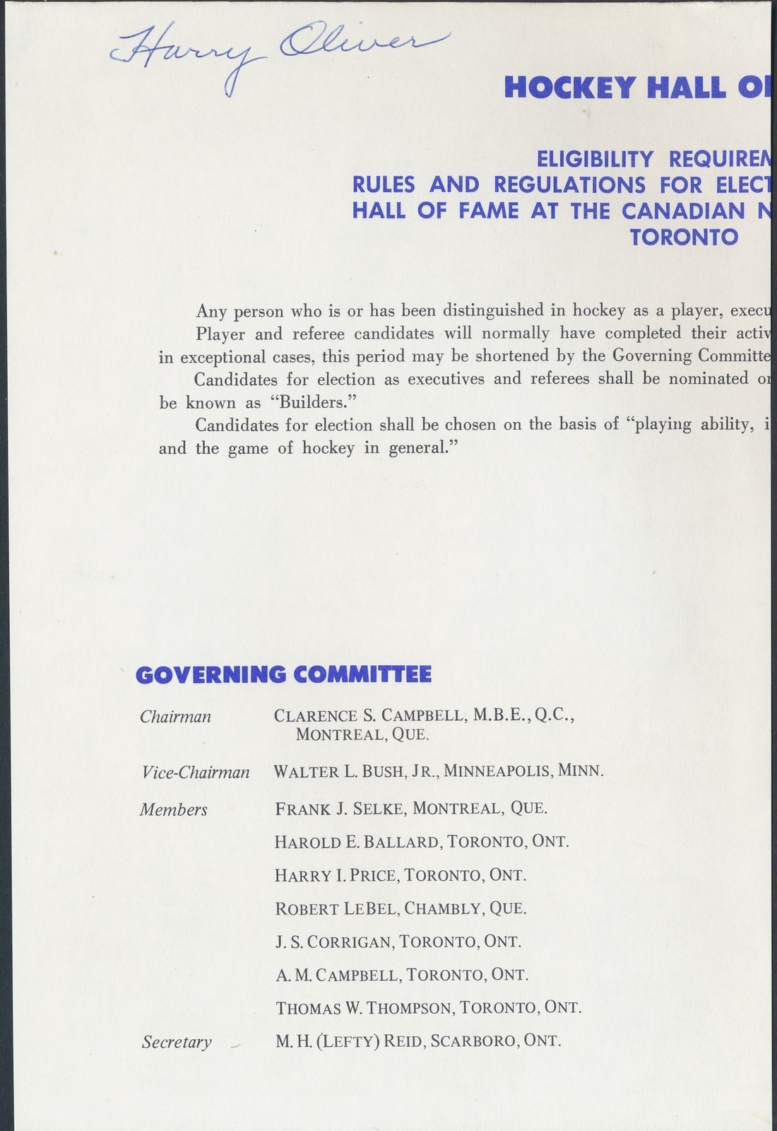1970's HARRY OLIVER Hockey HOF Signed Book Page (Died 1985) | eBay