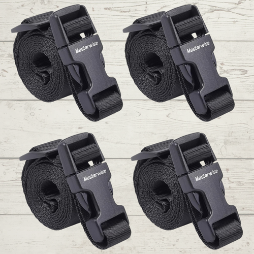 4 Pack Black Buckle Packing Straps with Clips, Adjustable Nylon Straps ...