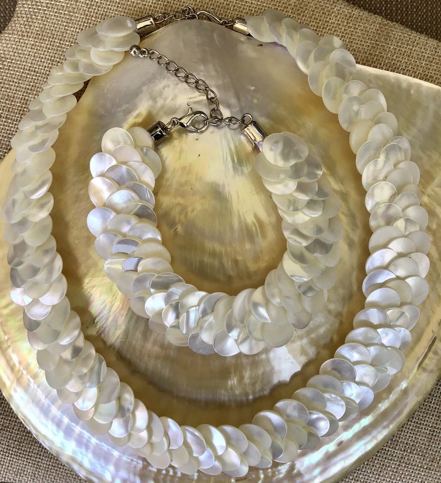 Troca Shell Handsewn Necklace & Bracelet Set | eBay