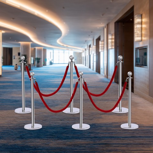 Golden 6Pcs Stanchion Posts with 4 Velvet Ropes Crowd Control Queue ...