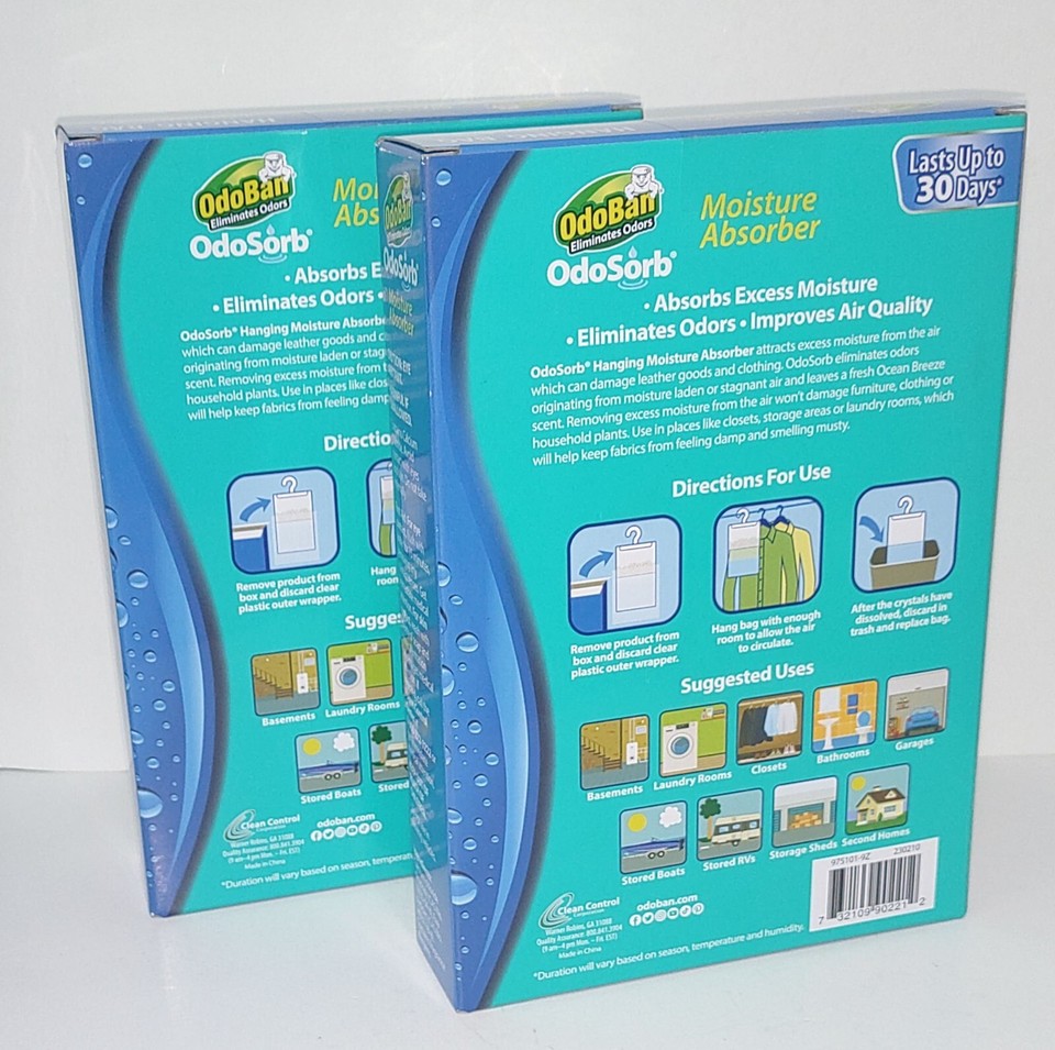 OdoBan Eliminates Odors OdoSorb Moisture Absorber Ocean Breeze Hanging ...