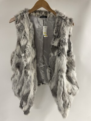Dolce Cabo 100% Rabbit Fur Vest Smow Artic Bunny Grey White Size Large ...