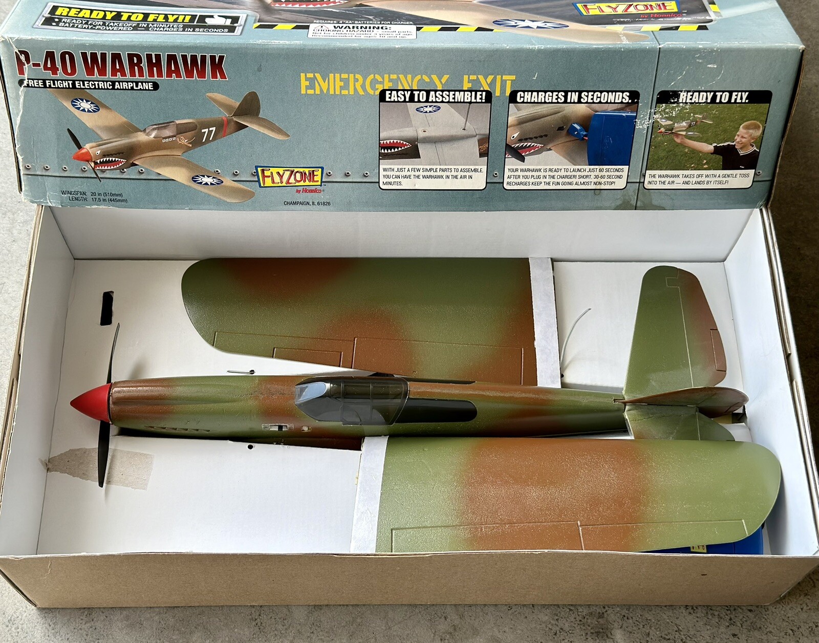 Complete Flyzone By Hobbico P-40 Warhawk Free Flight Electric Model ...