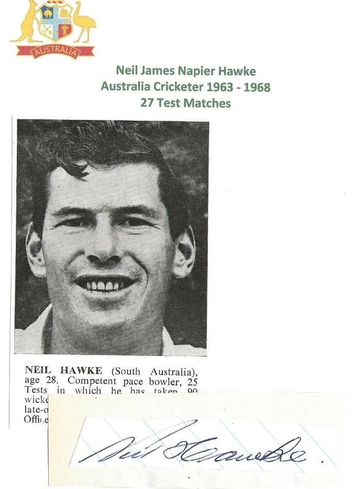 NEIL HAWKE AUSTRALIA TEST CRICKETER 1963-68 ORIGINAL AUTOGRAPHED CARD ...