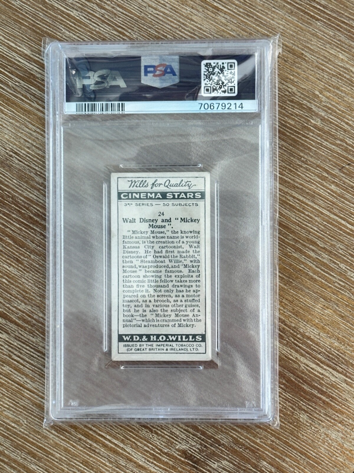 1931 Wills Cinema Stars 24 Walt Disney Mickey Mouse RC Rookie Card PSA ...