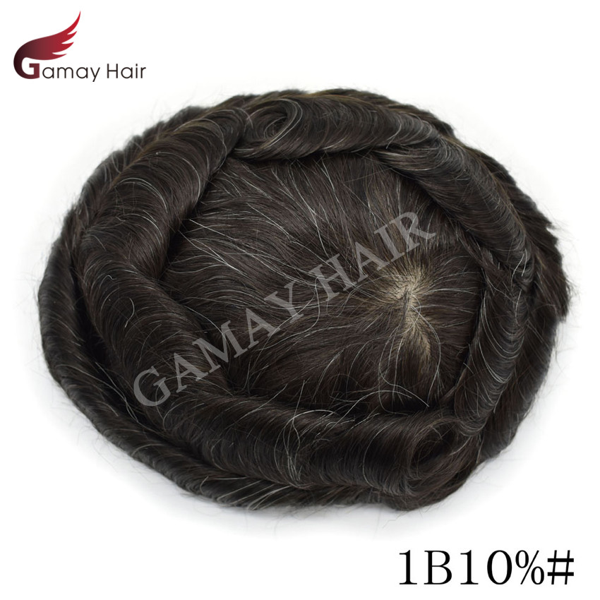 Mens Toupee Full Poly Hairpiece All Skin PU Human Hair Replacement ...
