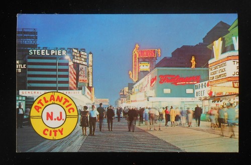 1963 Boardwalk at Night Planters Peanuts Fralinger's Taffy Neon ...