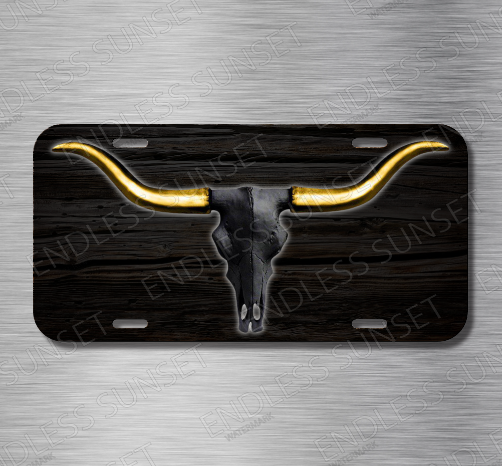 Black Bull Skull Cow Horns Farmer Rancher Farm Beef License Plate Front ...