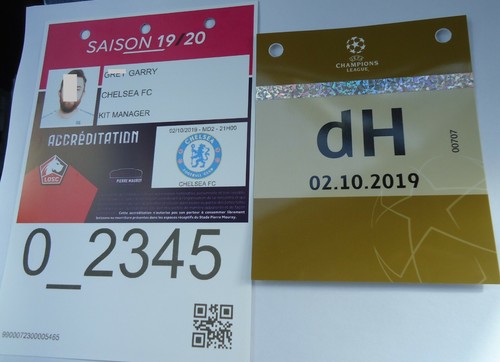 TICKET Player Pass Accreditation UCL 2019-20 LOSC Lille Chelsea FC ...