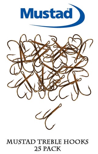 25 Pack 3551-BR 3/0 - 7/0 Mustad Treble Hooks Muskie Musky Cowgirl ...